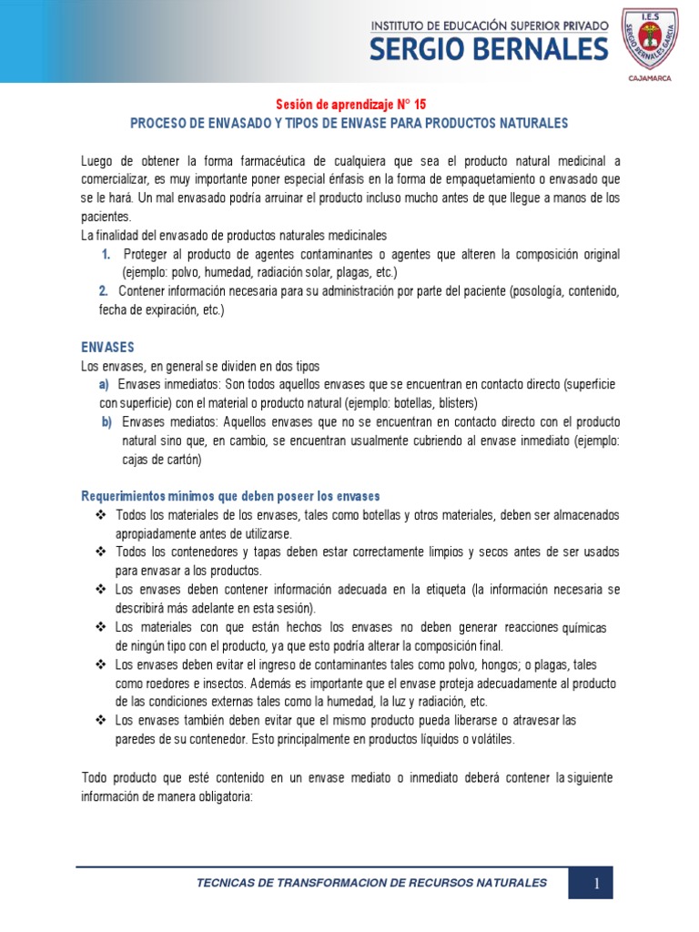 Sesion 15 Proceso de Envasado y Tipos de Envase | PDF | Contaminación