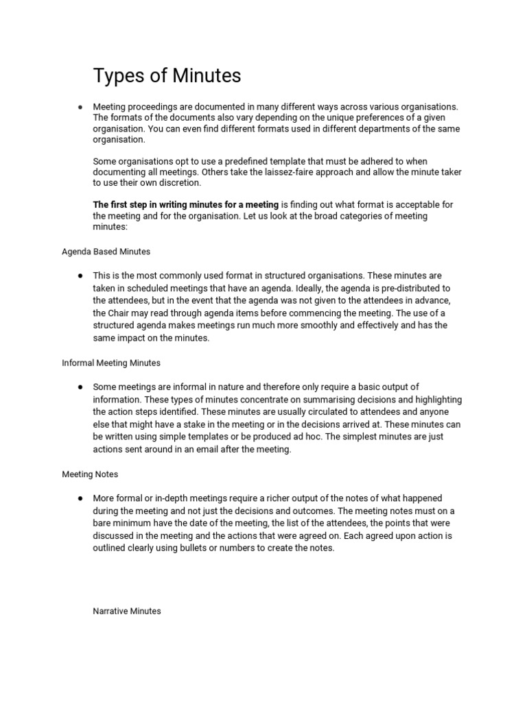 Types Of Minutes Pdf