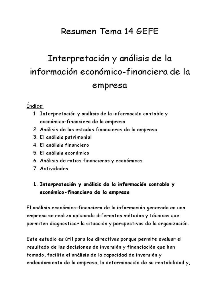 Resumen y Actividades Tema 14 GEFE Interpretación y Análisis de La Información Económico ...
