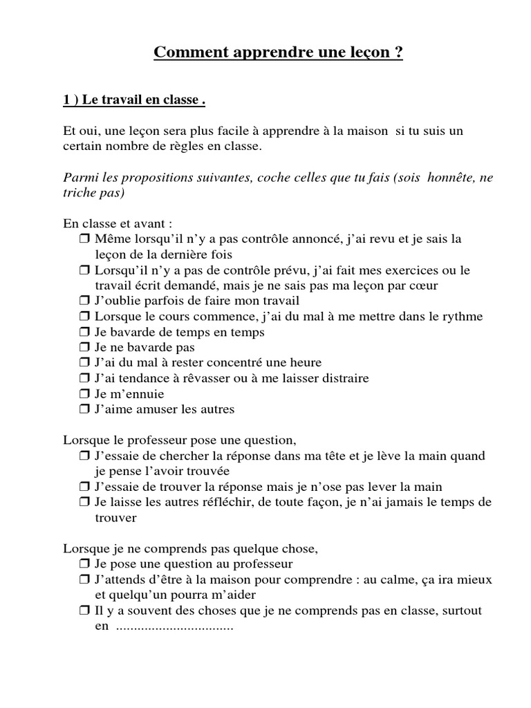 Ce Que Je Dois Faire en Classe Pour Apprendre Une Lecon | PDF
