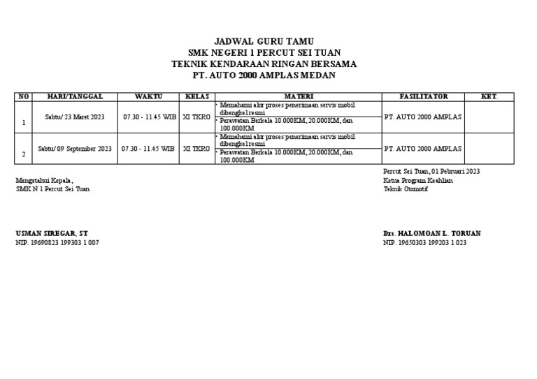 Contoh Jadwal Guru Tamu | PDF
