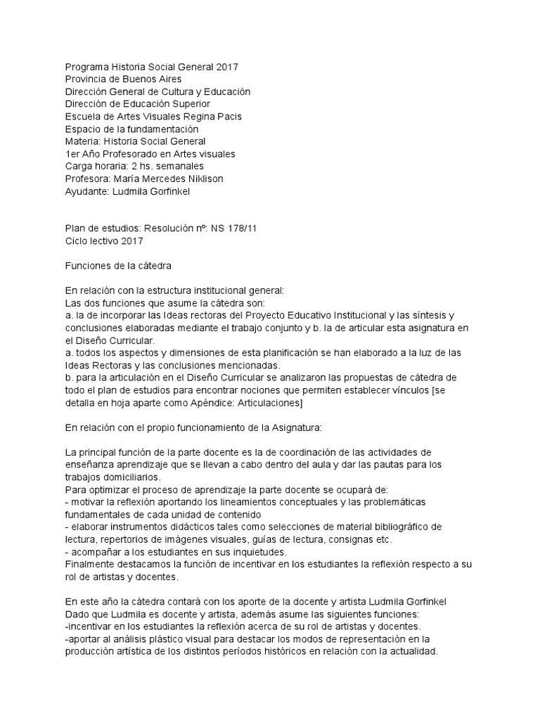 Programa Historia Social General 2017 | PDF | Historia