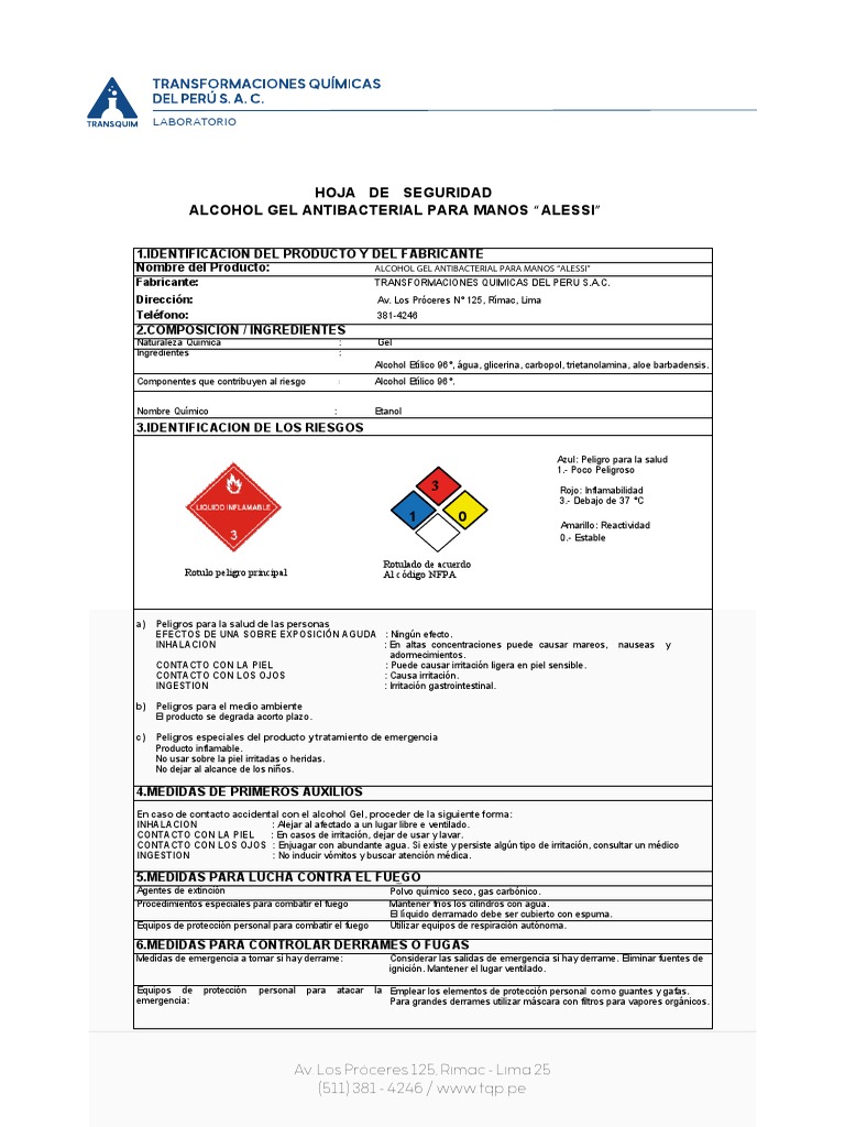 Msds Alcohol en Gel | Descargar gratis PDF | Etanol | Alergia