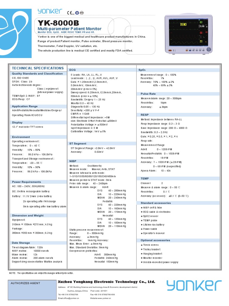 Multi-Parameter Patient Monitor: Technical Specifications | PDF