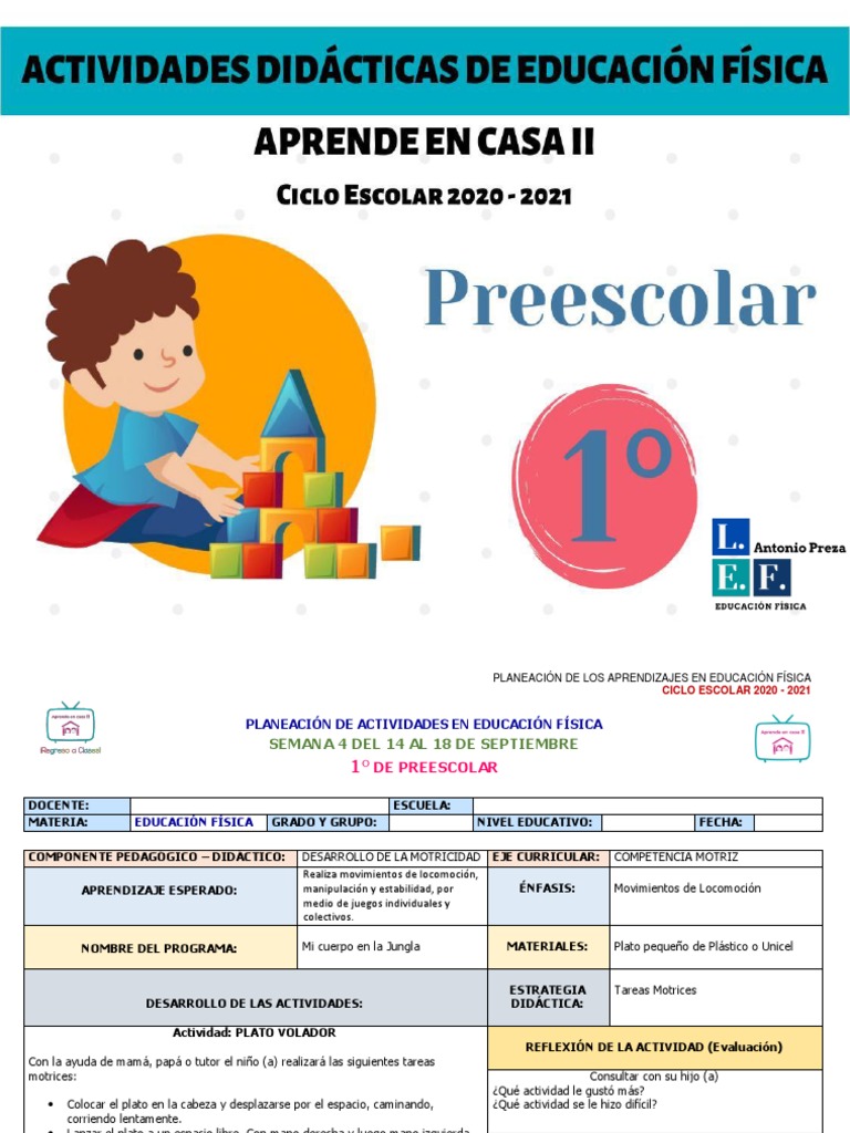 1° de Preescolar EF Semana 4 - LEF Antonio Preza | PDF
