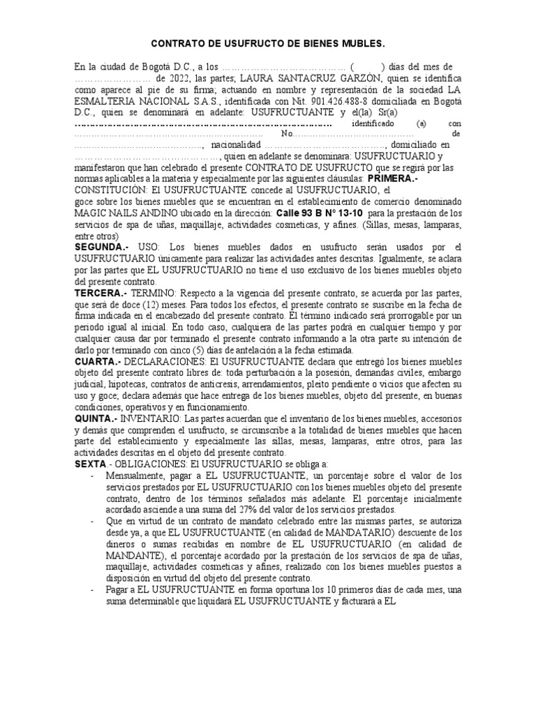 Contrato de Usufructo | PDF | Derecho privado | Derecho civil (sistema ...