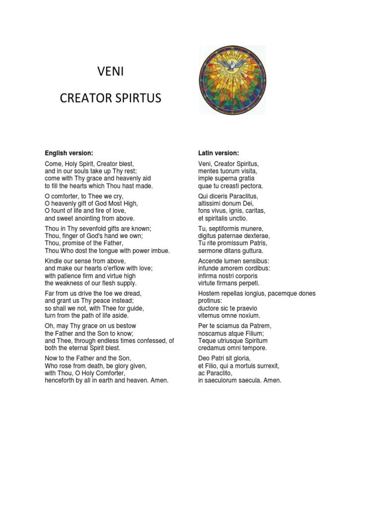 Veni Creator Spiritus: Lyrics & Prayer | PDF | Religion & Spirituality ...