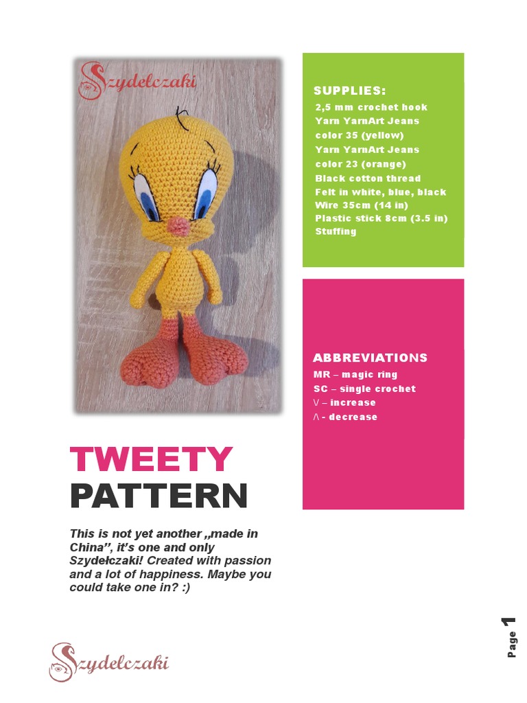 Tweety Pattern | PDF | Sewing | Textiles
