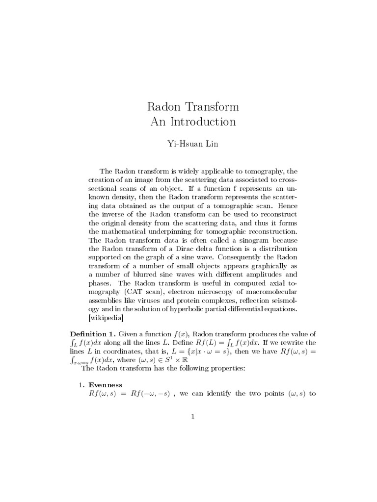Radon Transform Intro | PDF | Mathematical Analysis | Mathematical Physics