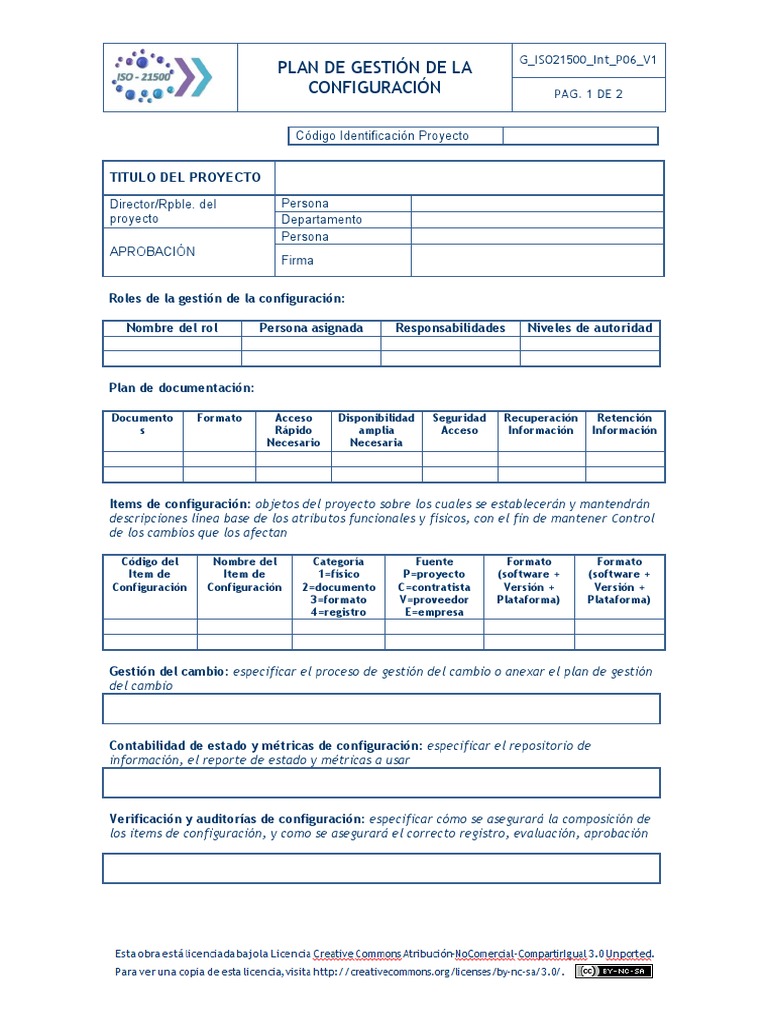 G Iso21500 Int p06 Plan de Gestion de La Configuracion v1 | PDF ...