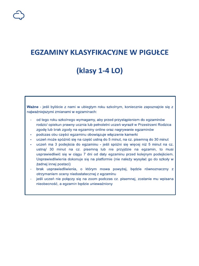 Zasady Egzaminacyjne Dla Klas 1-4 LO | PDF