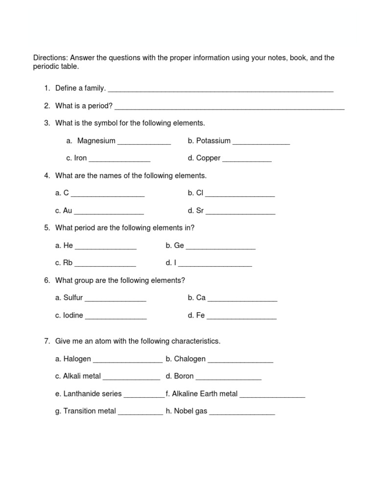 Periodic Table Packet #1 Answers | PDF | Chemical Elements | Periodic Table