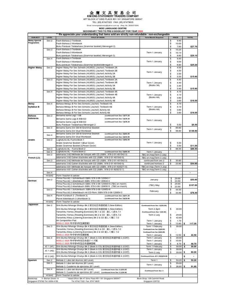 MOELC Booklist 2020 Sec 2 To PreU Confirm Final | PDF | Cultural ...