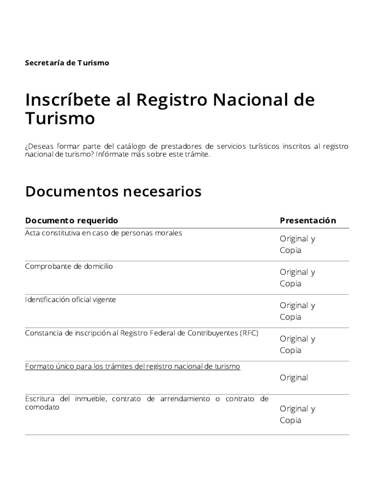 Inscríbete Al Registro Nacional de Turismo - Trámites - Gob - MX | PDF