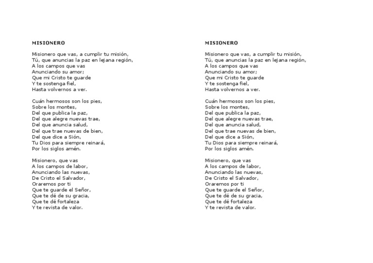 Letra Coro Misionero | PDF