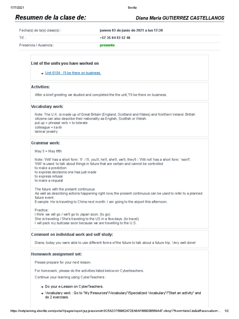 Ejemplo Reporte Clases Privadas | PDF