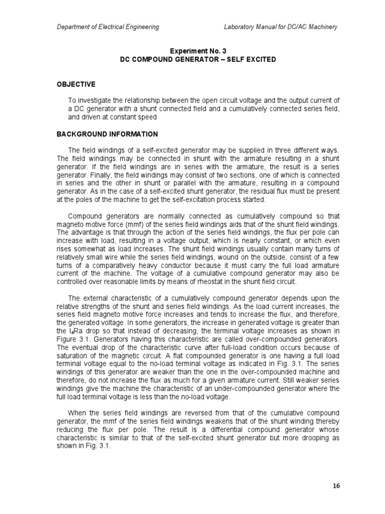 Expt 3 DC COMPOUND GENERATOR - SELF EXCITED | PDF