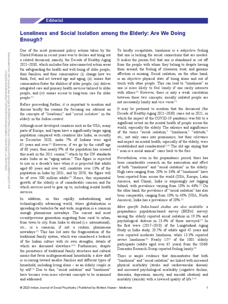 Loneliness and Social Isolation Among The Elderly .1 | PDF | Loneliness ...