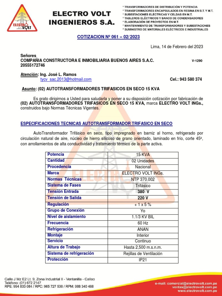 Cot #061 - (02) Autotransformadores Trifasicos en Seco 15 Kva, en BT ...