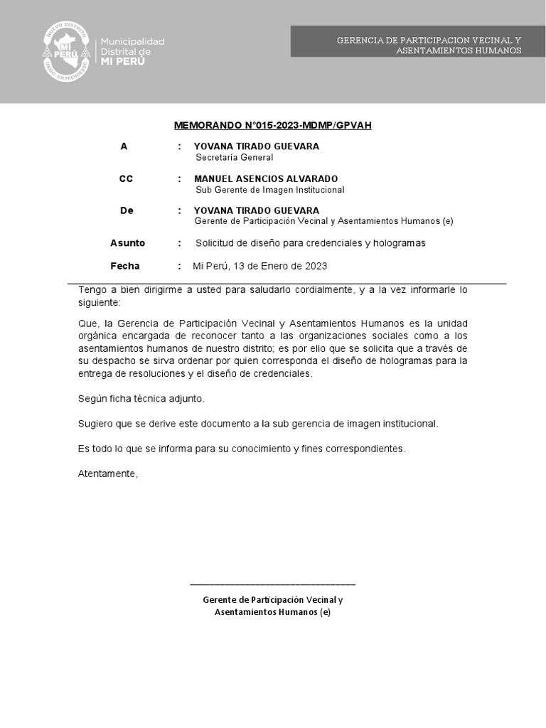 Memorando 15 Credenciales y Hologramas | PDF