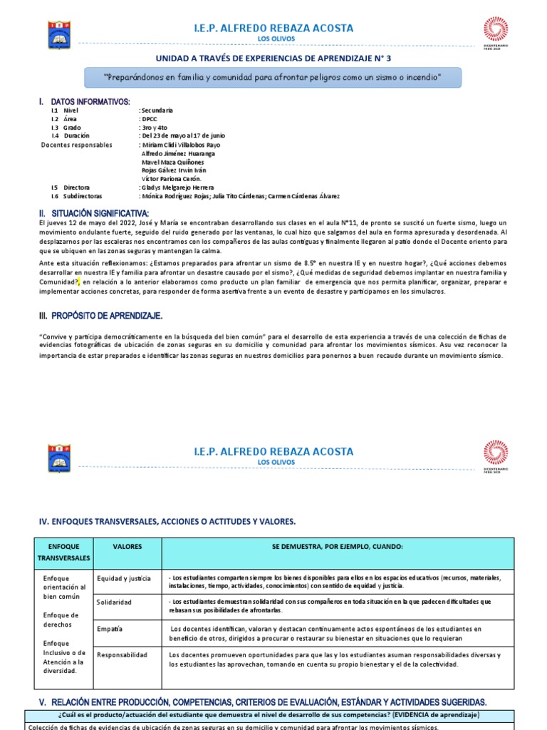 EXPERIENCIA DE APRENDIZAJE III DPCC 3RO Y 4TO | PDF | Derechos humanos | Enseñando