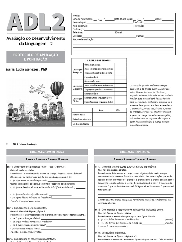 Protocolo ADL2 2 Anos e 6 Meses A 2 Anos e 11 Meses | PDF | Linguística