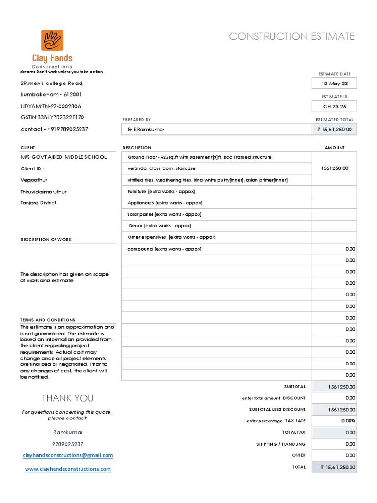 Construction Estimate for School Project | PDF