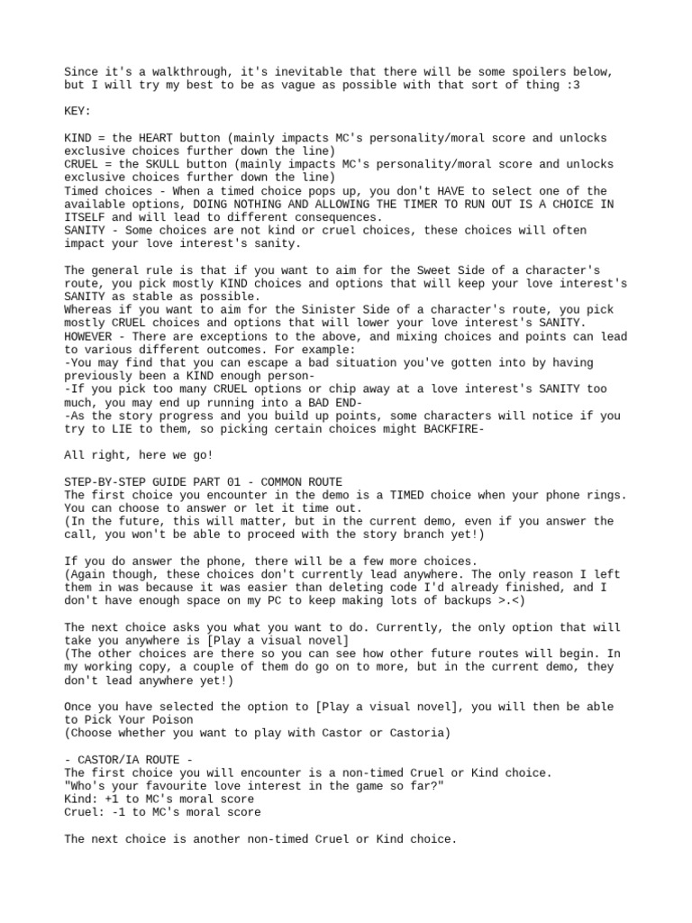 Visual Novel Walkthrough Guide | PDF