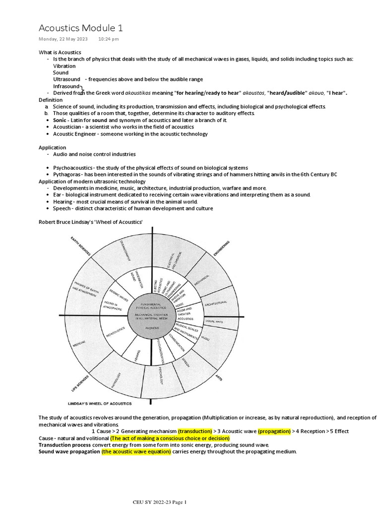 Acoustics Notes M1 | PDF | Acoustics | Sound