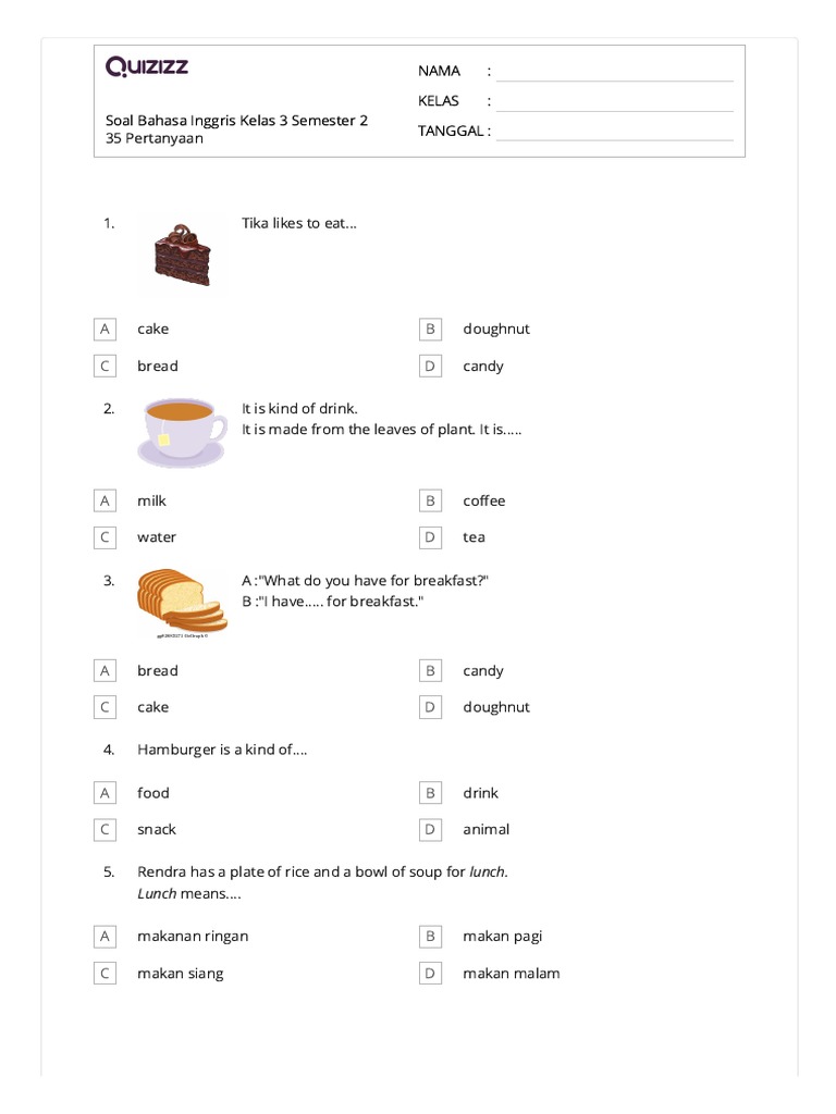Soal Bahasa Inggris Kelas 3 Semester 2 | PDF
