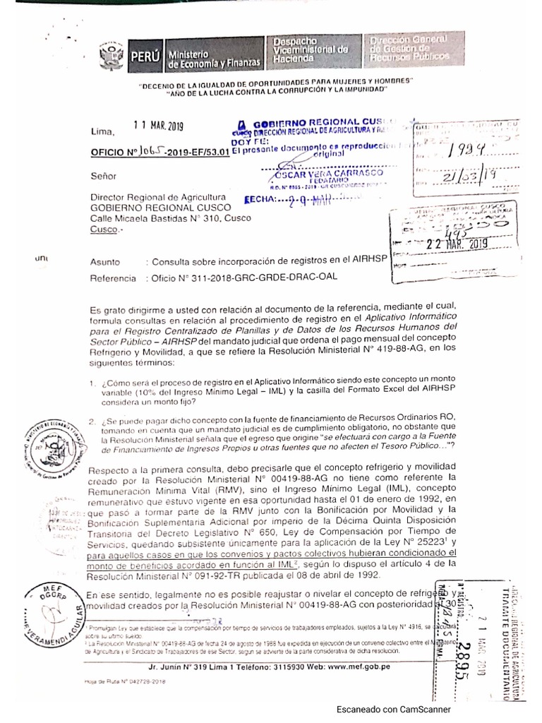 OFICIO 1065-2019 MEF Sobre Iml | PDF