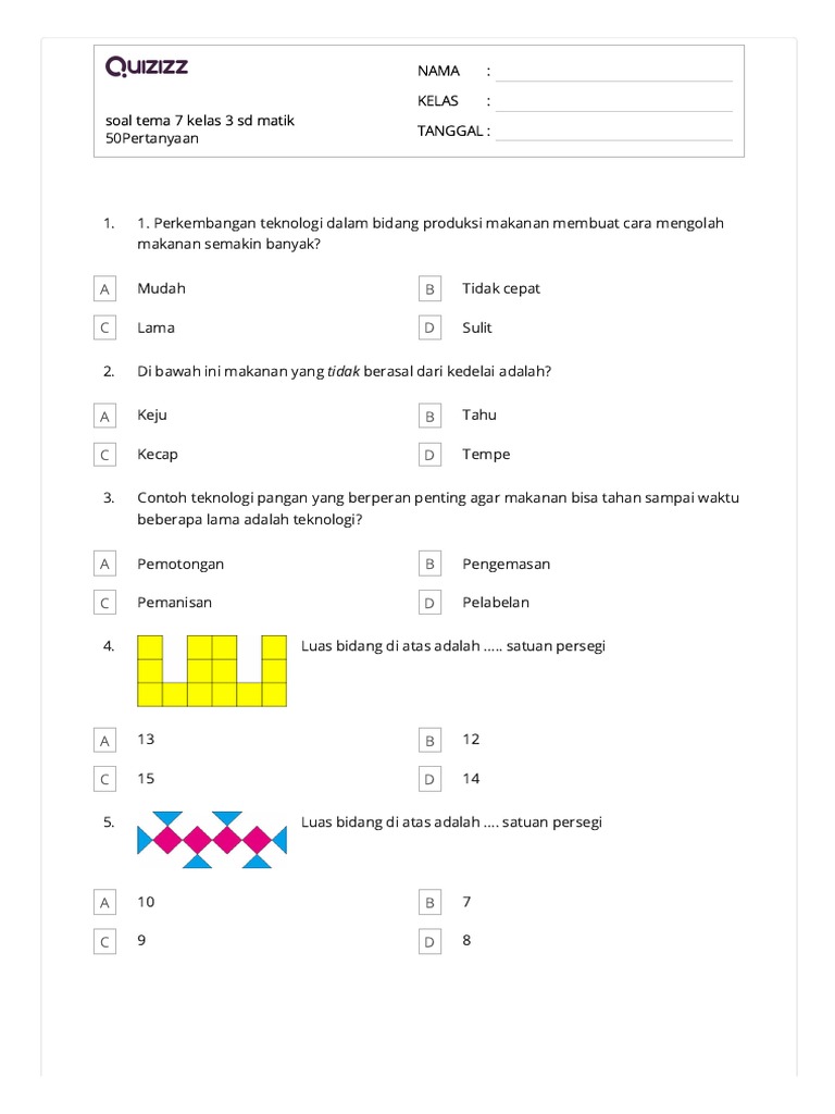 Soal Tema 7 Kelas 3 SD Matik | PDF
