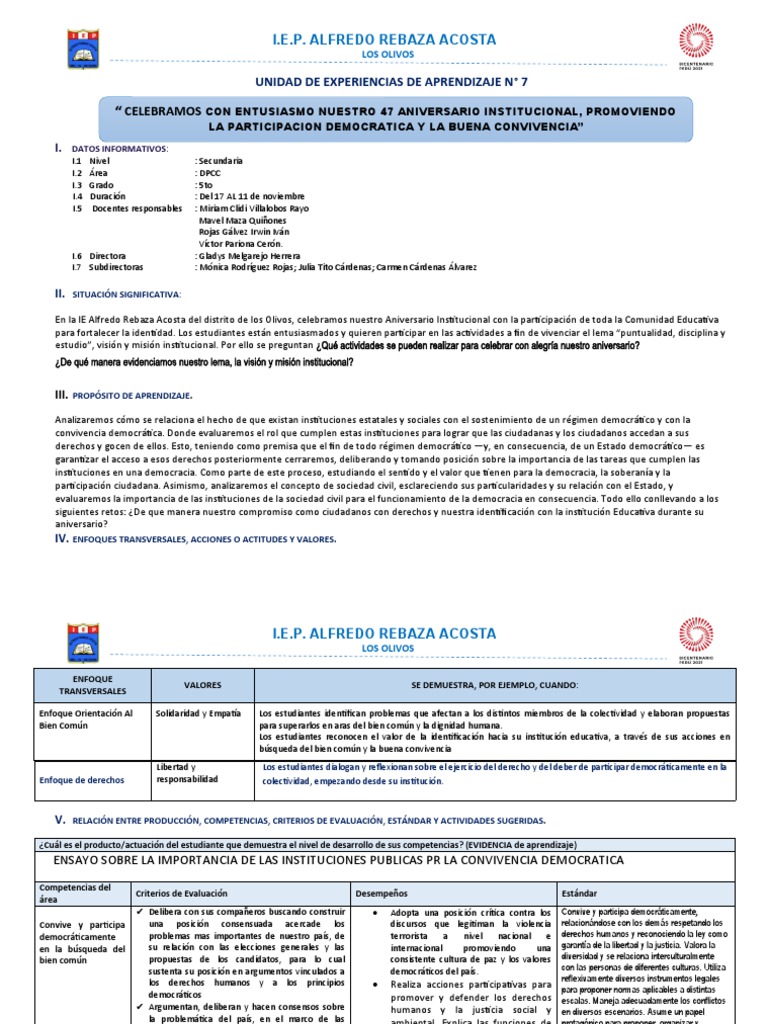7°-Experiencia de Aprendizaje DPCC 5to | PDF | Democracia | Ideologías políticas
