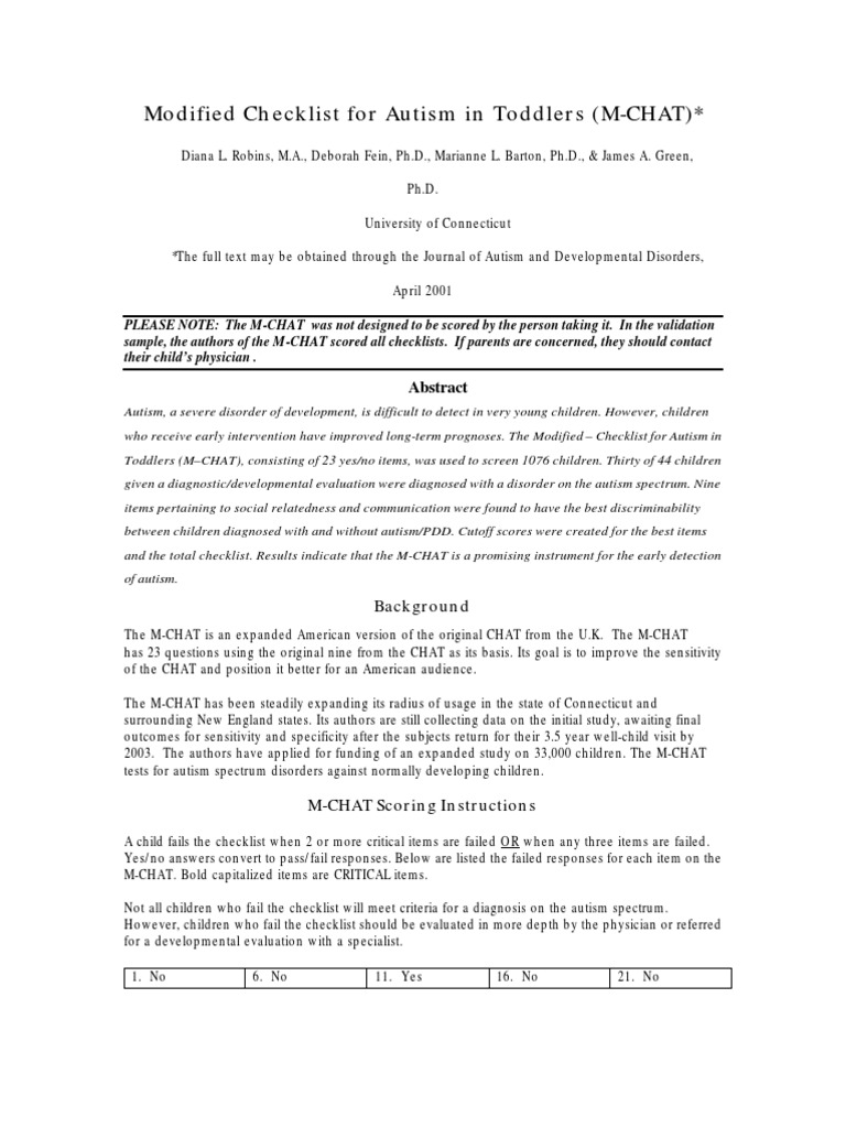 M Chat Scoring | PDF | Autism | Autism Spectrum