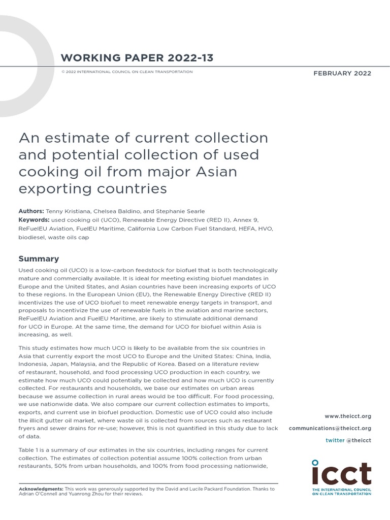 UCO Collection Estimates in Asia | PDF | Science & Mathematics