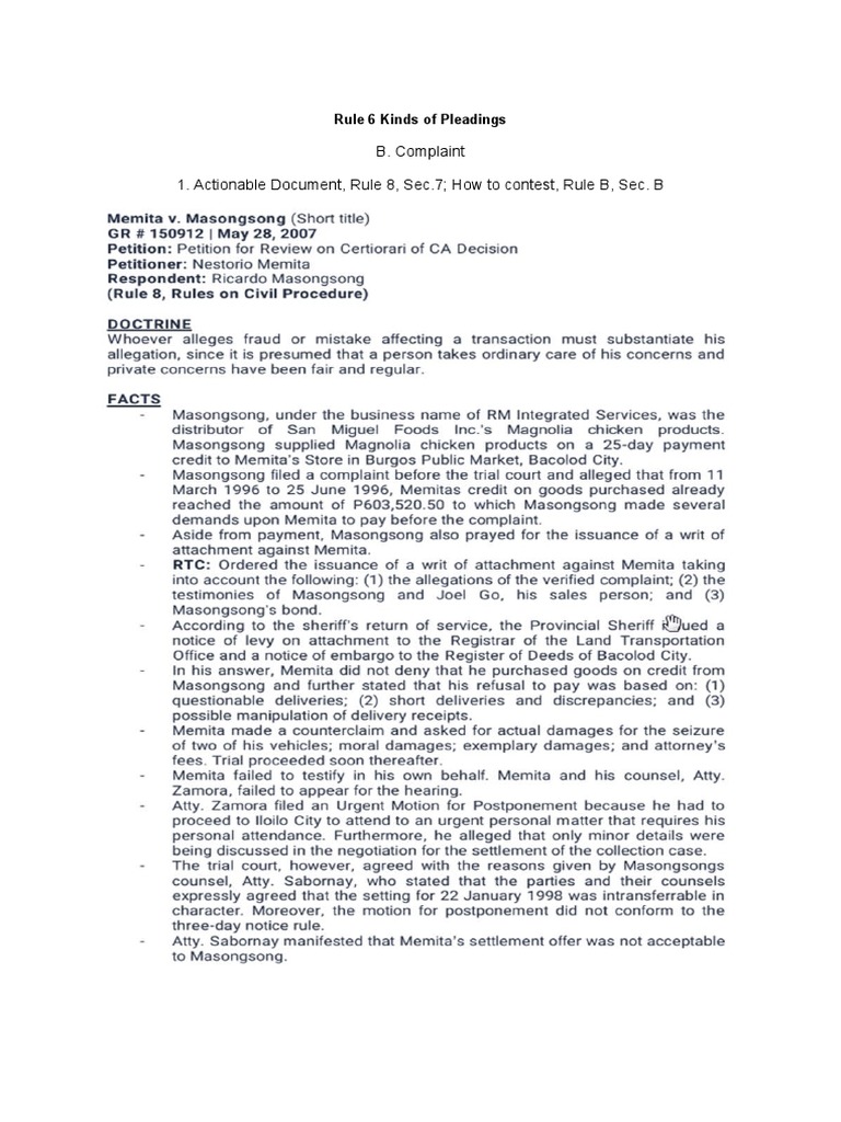 Rule 6 Kinds of Pleadings | Download Free PDF | Complaint | Demurrer
