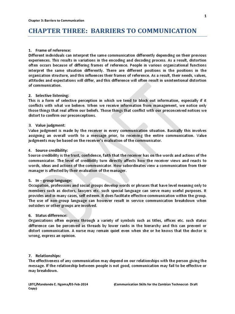 Chapter 03 Barriers To Communication | PDF | Communication | Credibility