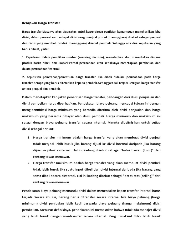 Kebijakan Harga Transfer | PDF