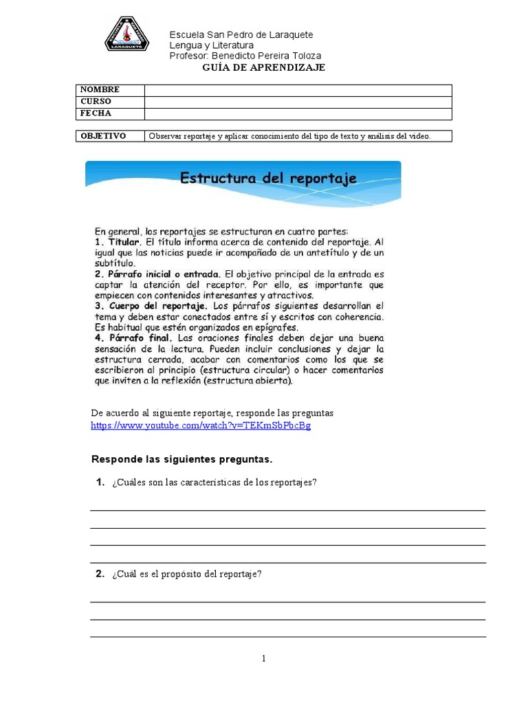 Guía de Aprendizaje de Reportaje | PDF