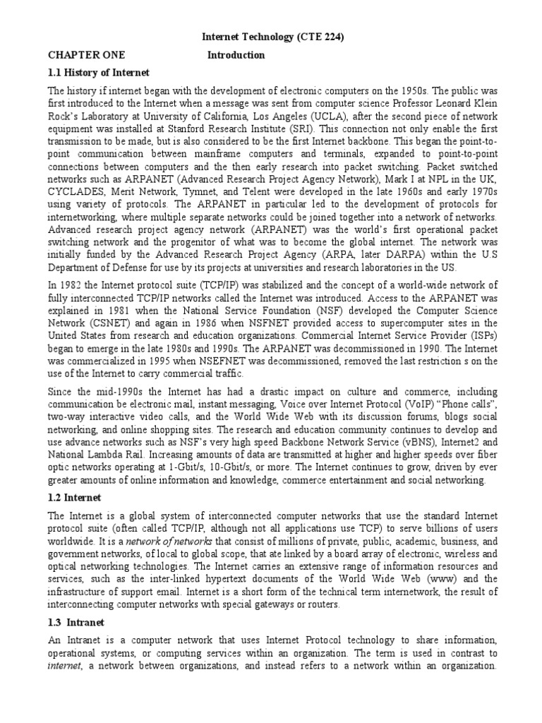 CTE 224 Internet Technology Notes | PDF | Network Topology ...