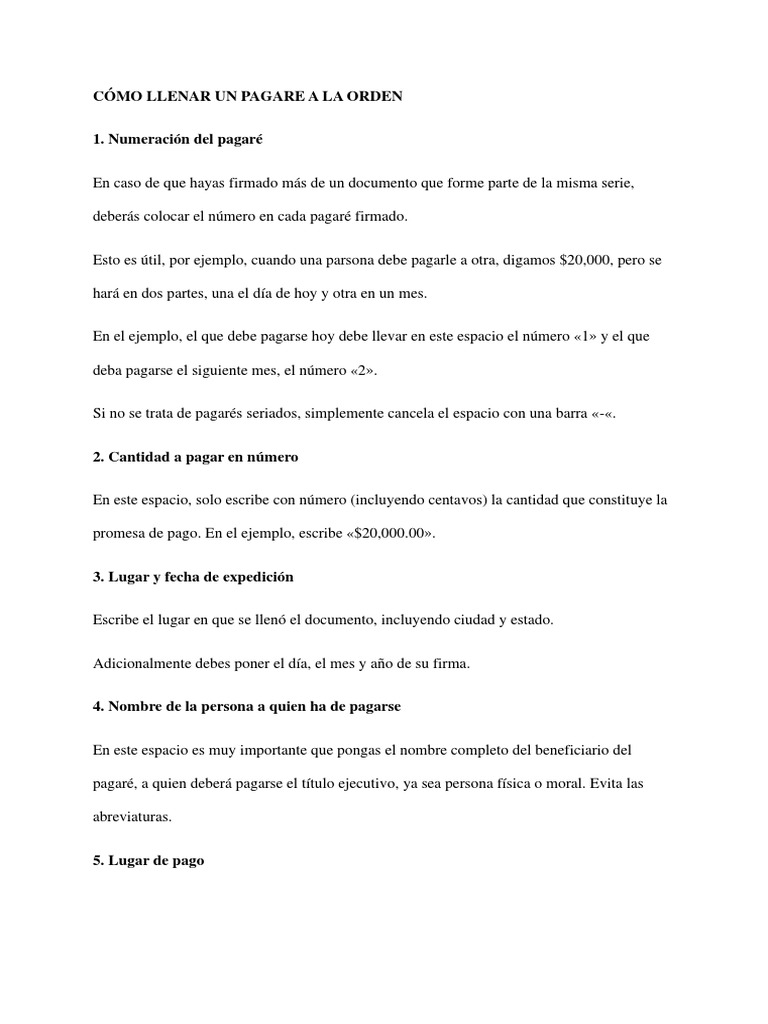 Cómo Llenar Un Pagare A La Orden Pdf