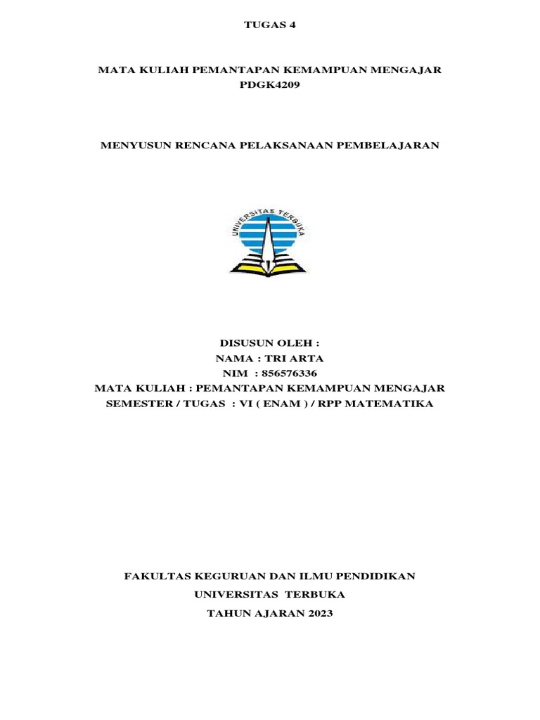 TUGAS 4 RPP MTK Dan PJOK 1 Lembar Siap Kumpul | PDF