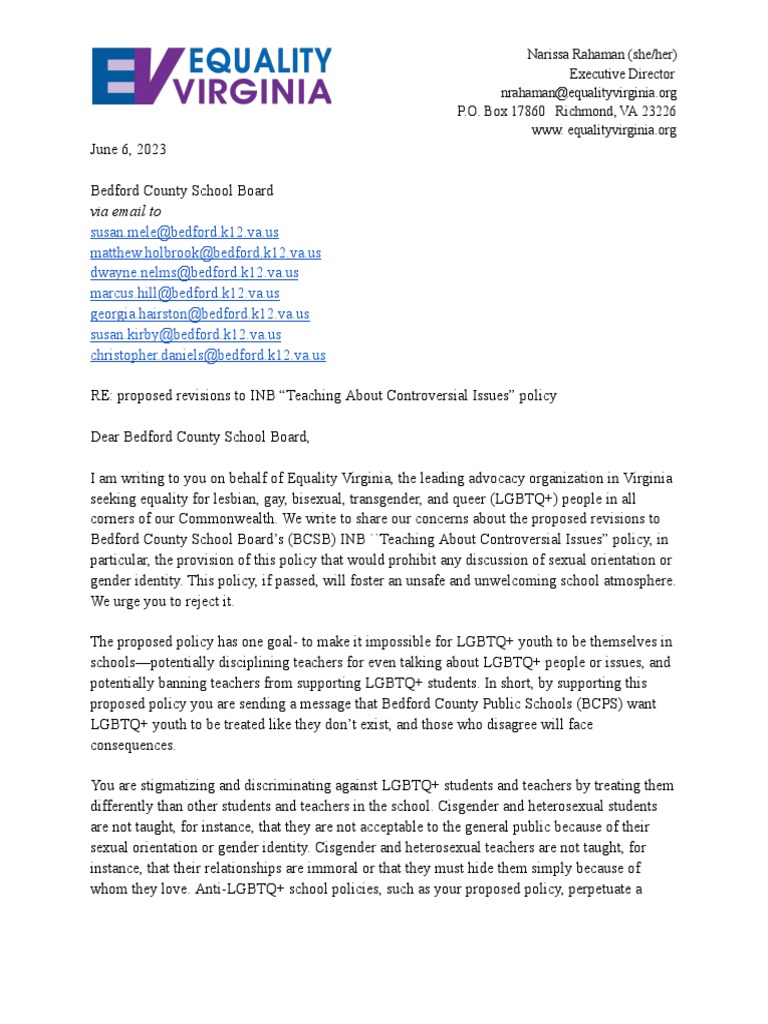 Equality Virginia Advisory Letter | PDF