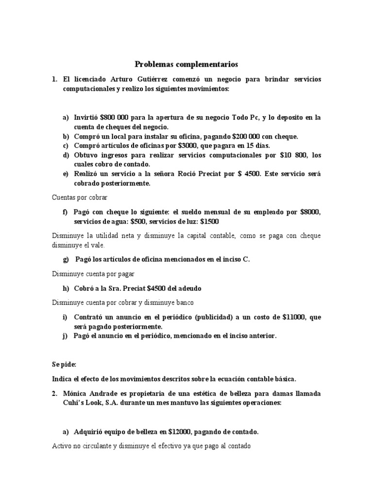 Problemas complementarios | PDF | Contabilidad | Bancos