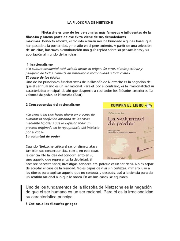 La filosofía de Nietzsche (1) | PDF | Friedrich Nietzsche | Moralidad