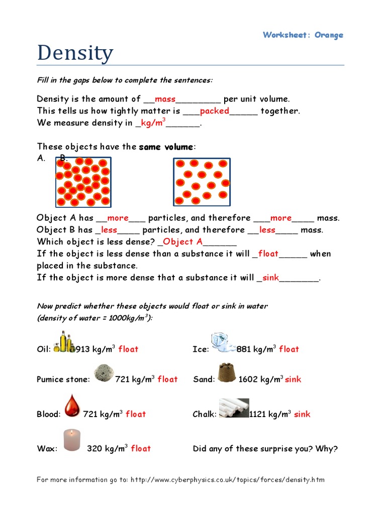 Density Orange Worksheet | PDF | Home & Garden