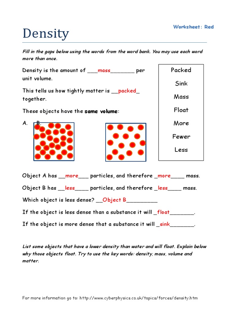 Density Red Worksheet | PDF