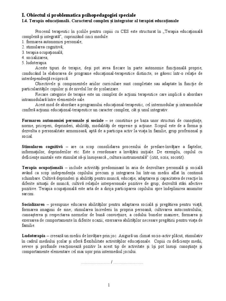 I.4. Terapia Educationala. Caracterul Complex Si Integrator Al TE | PDF