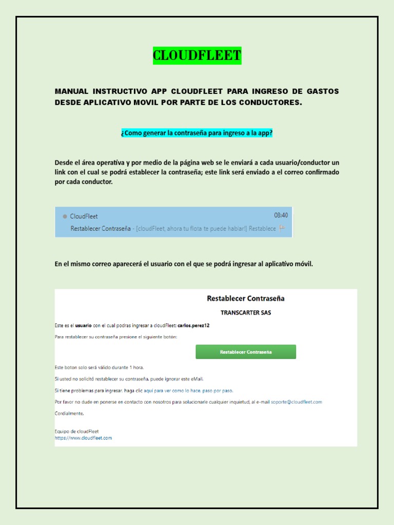 Manual Cloudfleet Conductores | PDF | Aplicación movil | Contraseña