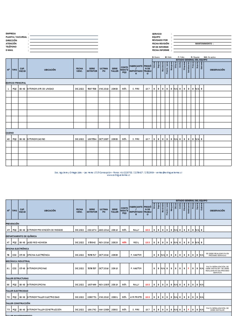 Formato - Informe Mantención Extintores | PDF